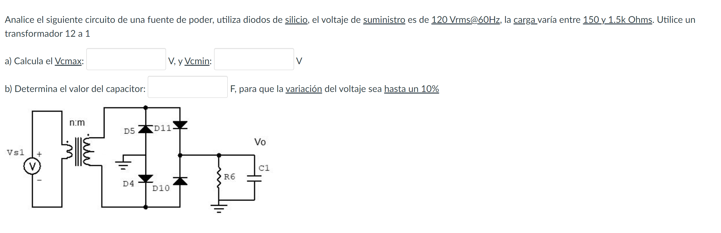 Solved Analice el siguiente circuito de una fuente de poder, | Chegg.com