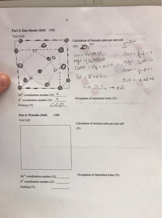 Solved Part 3: Zinc blende (ZnS) /15) Unit Cell: Calculation | Chegg.com