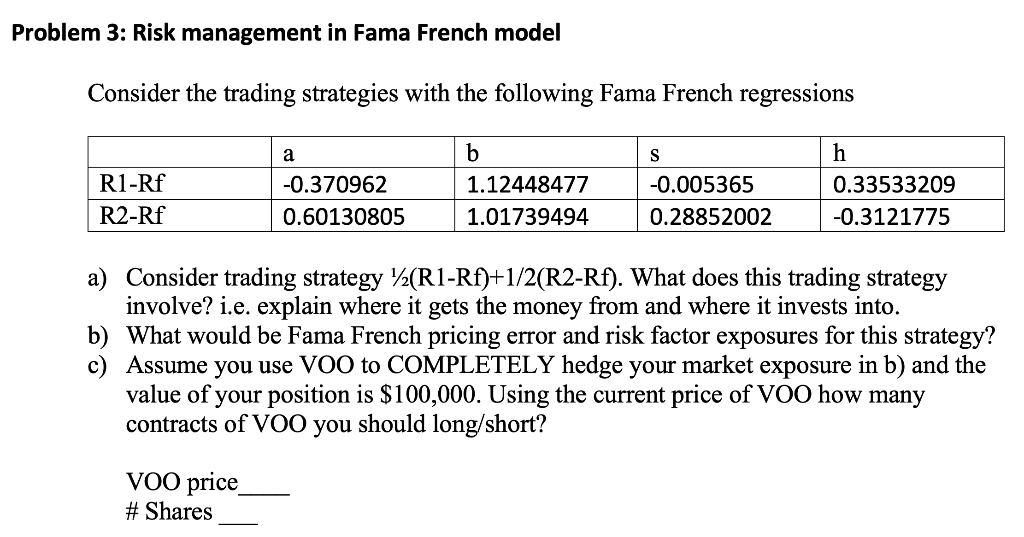 Problem 3: Risk management in Fama French model | Chegg.com