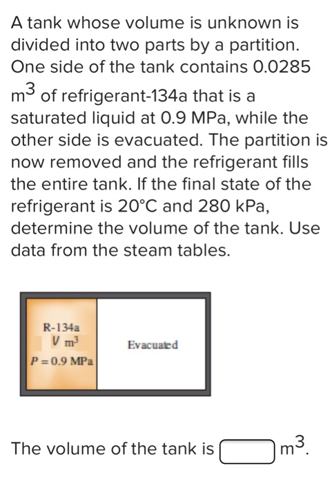 Solved A tank whose volume is unknown is divided into two | Chegg.com