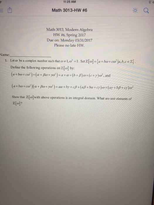 Solved Let omega be a complex number such that omega | Chegg.com
