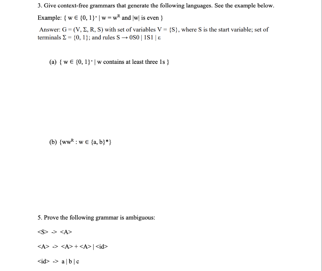 Solved 3. Give context-free grammars that generate the | Chegg.com