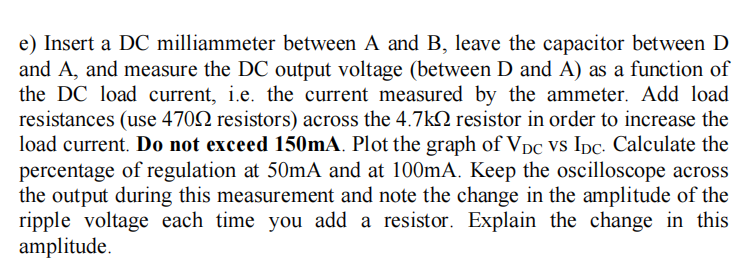 Solved e) Insert a DC milliammeter between A and B, leave | Chegg.com