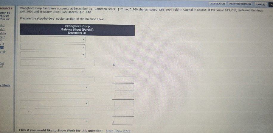 Solved CALCULATOR PRINTER VERSION BACK OURCES Pronghorn Corp | Chegg.com