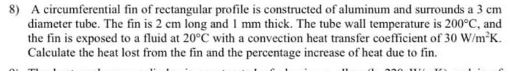 Solved 8) A circumferential fin of rectangular profile is | Chegg.com