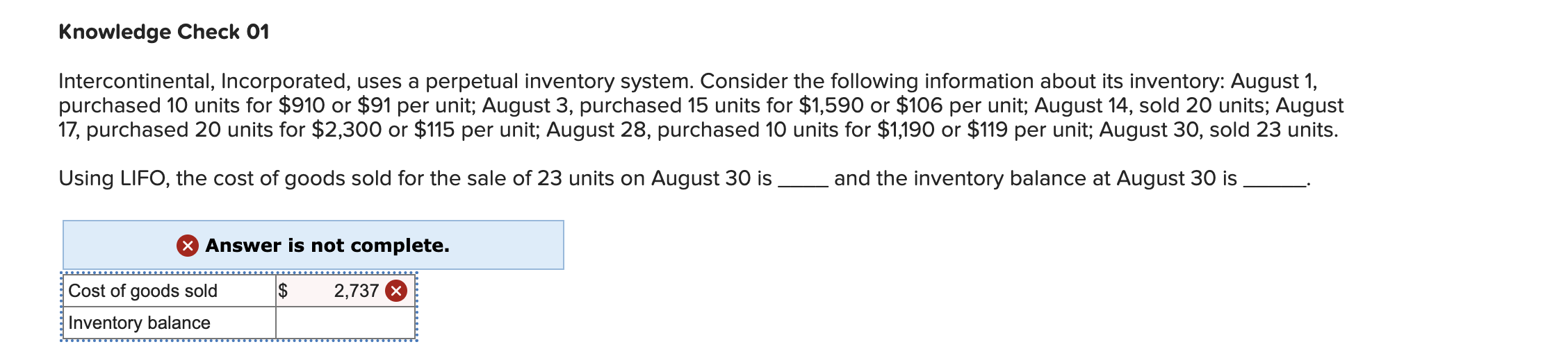 Solved Knowledge Check 01 Intercontinental, Incorporated, | Chegg.com
