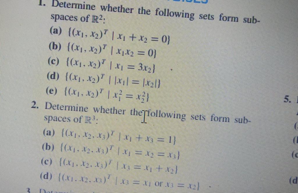 Solved 1 Determine Whether The Following Sets Form Sub