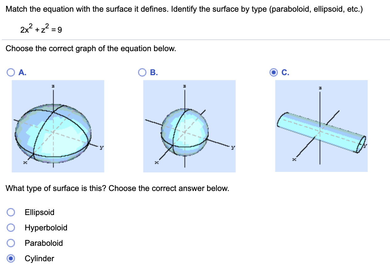 Solved Match the equation with the surface it defines. | Chegg.com