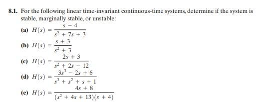 Solved 8.1. For the following linear time-invariant | Chegg.com
