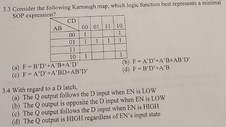 Solved 3.3 Consider the following Karnaugh map, which logic | Chegg.com