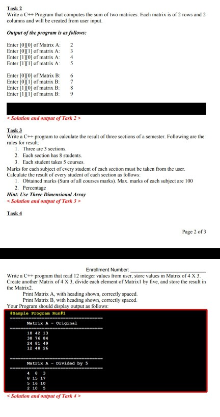 Solved Task 2 Write a C+Program that computes the sum of two | Chegg.com