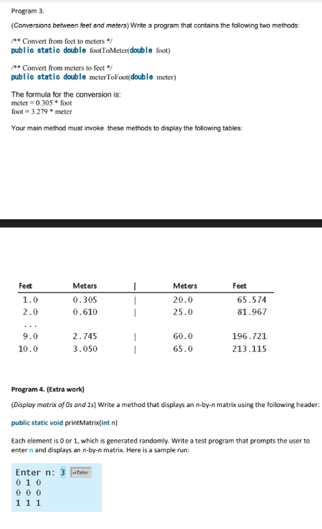 Solved Program 3. (Conversions between feet and meters) | Chegg.com