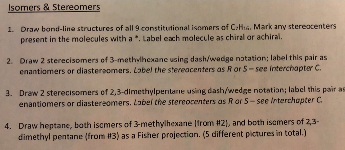 Solved Isomers & Stereomers 1. Draw bond-line structures of | Chegg.com