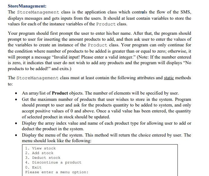 Solved Store Management: The StoreManagement class is the | Chegg.com