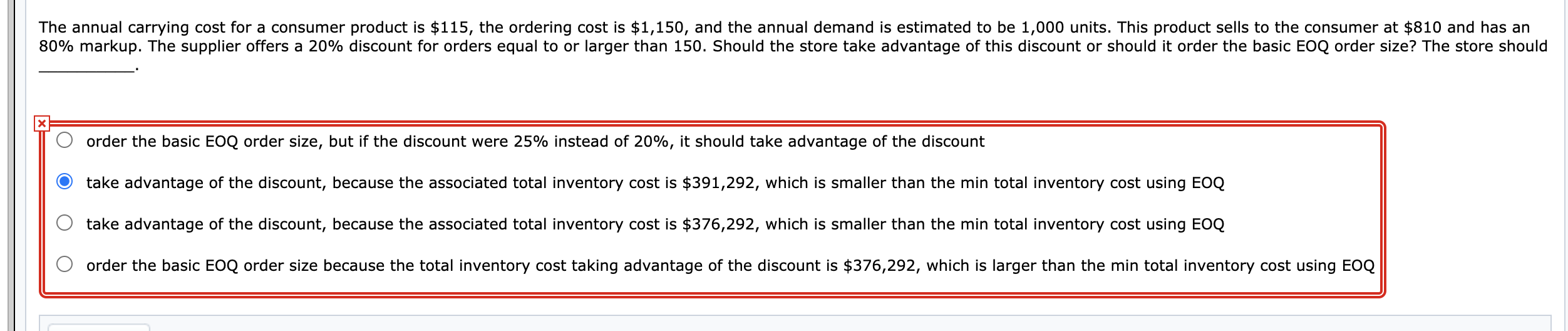 Solved What is the annual purchase cost using the economic | Chegg.com