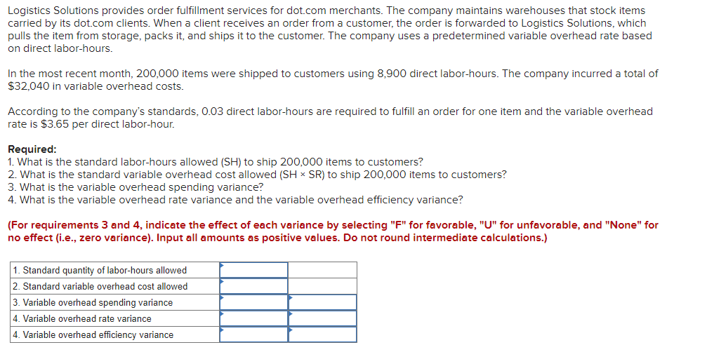 Solved Logistics Solutions provides order fulfillment | Chegg.com