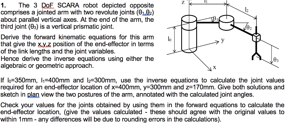 Solved 1.The 3 Dof SCARA robot depicted opposite comprises a | Chegg.com