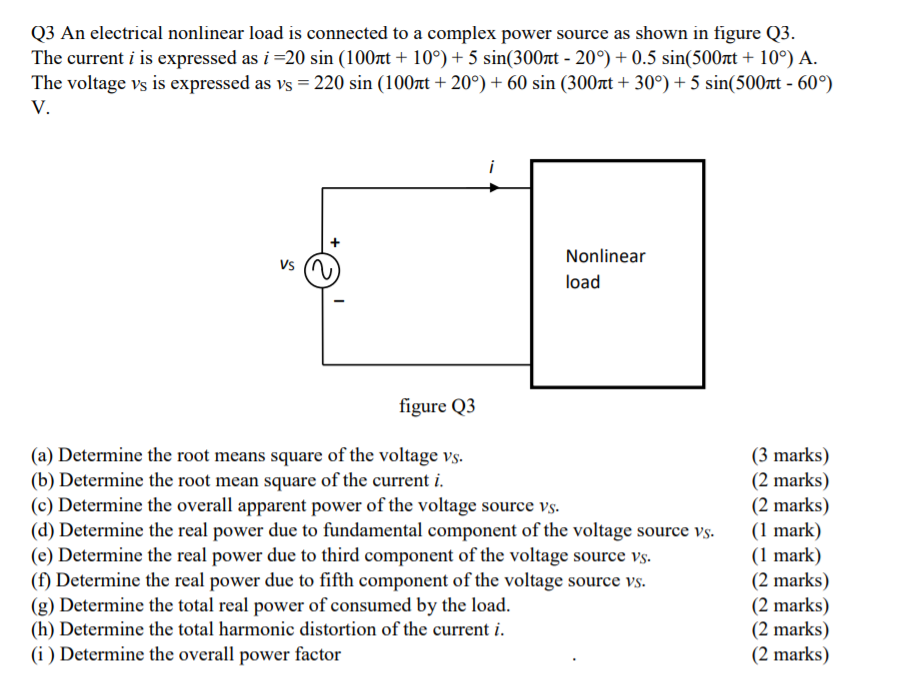 Solved Q3 An electrical nonlinear load is connected to a | Chegg.com