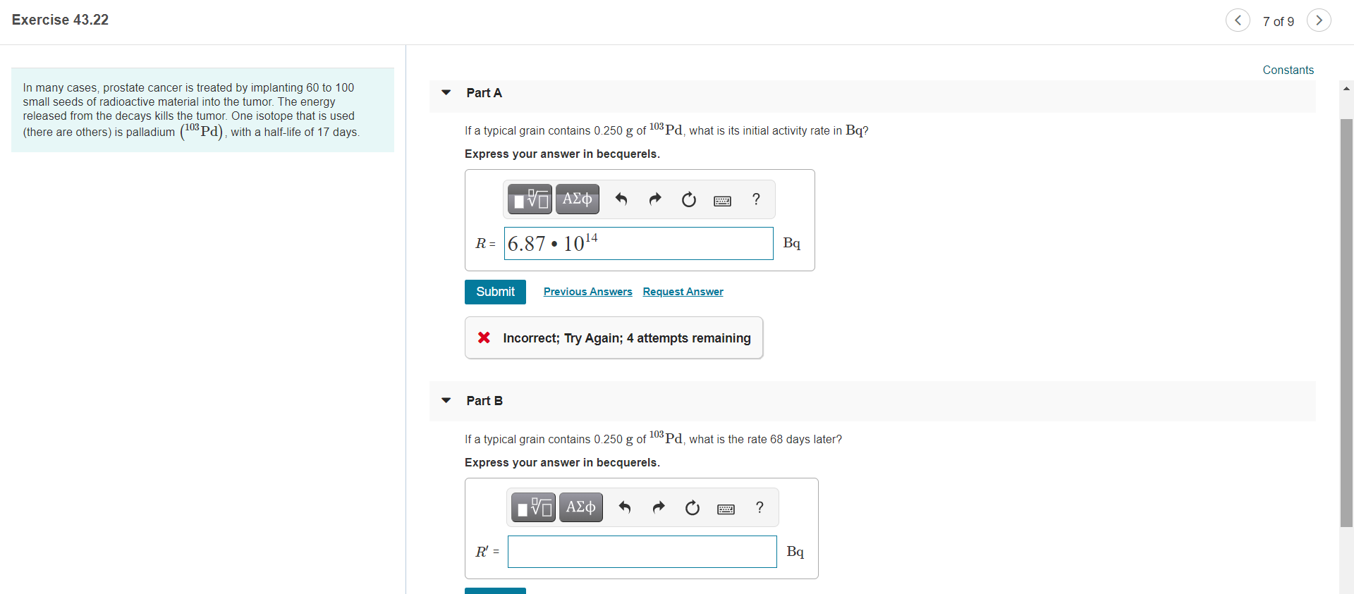 Solved Exercise 43.22 7 of 9 > Constants Part A In many | Chegg.com