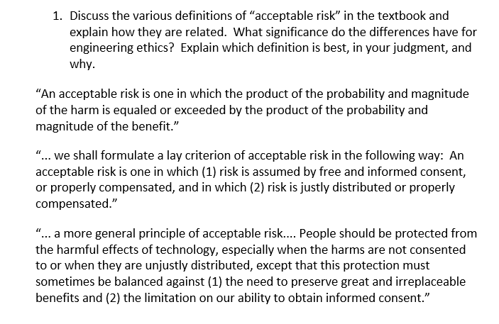 Solved 1. Discuss the various definitions of "acceptable | Chegg.com
