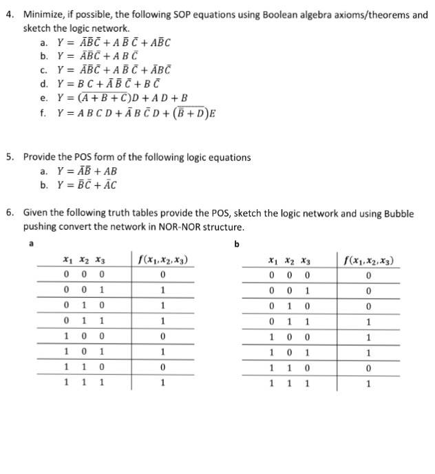 Solved . Minimize, if possible, the following SOP equations | Chegg.com