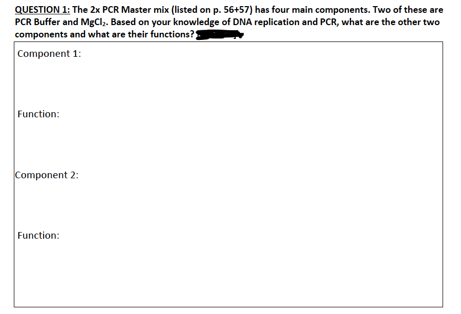 Solved QUESTION 1: The 2x PCR Master mix (listed on p. 56+57 | Chegg.com