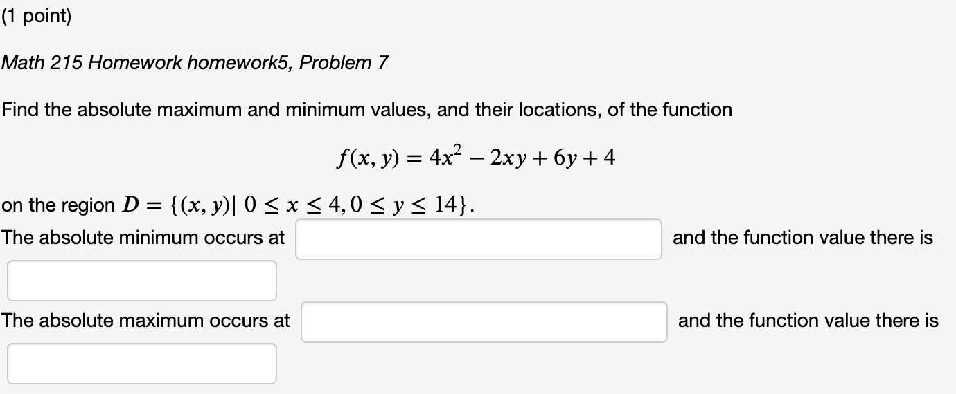 Solved (1 point) Math 215 Homework homework5, Problem 7 Find | Chegg.com