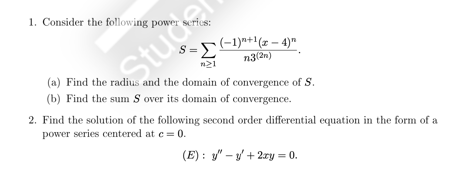 Solved 1. Consider the following power series: | Chegg.com