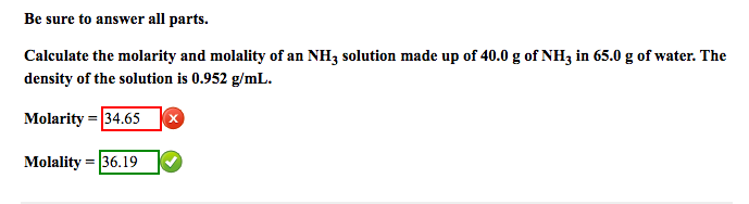 Solved Be sure to answer all parts. Calculate the molarity | Chegg.com