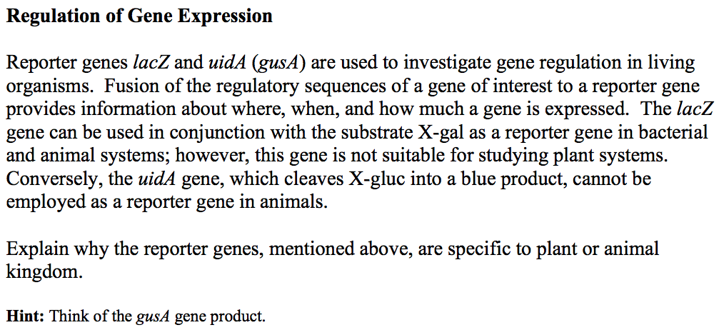 Solved Regulation of Gene Expression Reporter genes lacZ and | Chegg.com