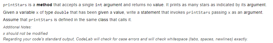 Solved printStars is a method that accepts a single int | Chegg.com