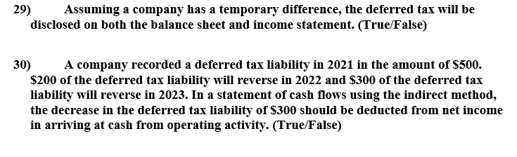 Solved 29) Assuming a company has a temporary difference, | Chegg.com