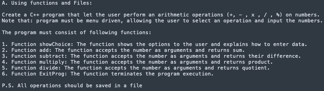 Solved A. Using functions and Files: Create a C++ program | Chegg.com
