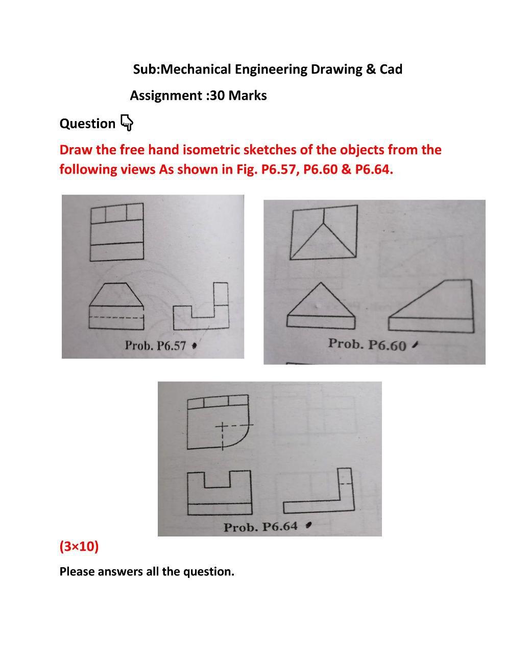 Solved Sub:Mechanical Engineering Drawing \& Cad Assignment | Chegg.com