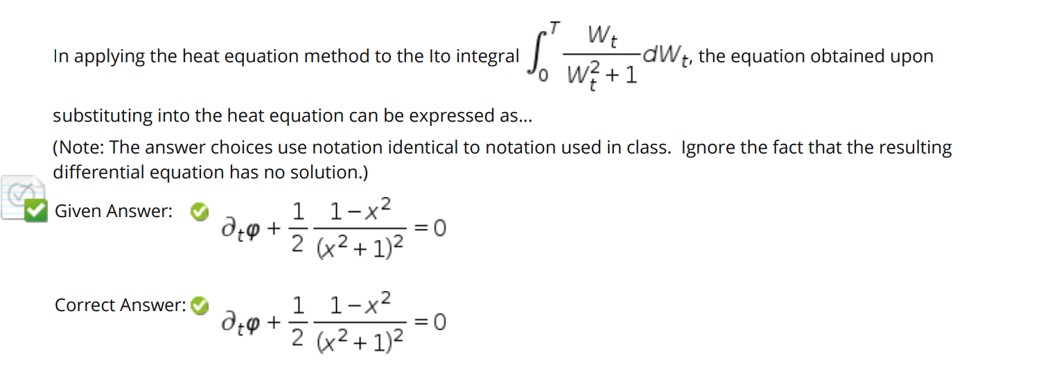Wt In applying the heat equation method to the Ito | Chegg.com