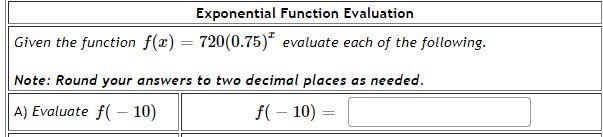 Solved Exponential Function Evaluation Given the function | Chegg.com