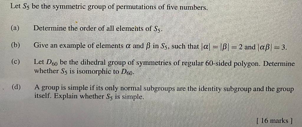 Solved Let S5 be the symmetric group of permutations of five | Chegg.com