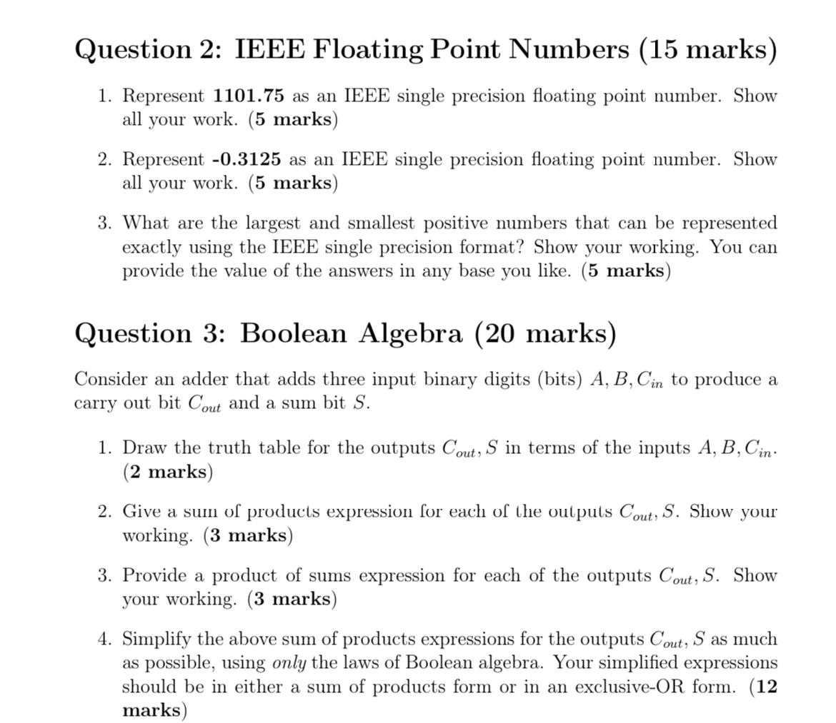 Solved Question 2: IEEE Floating Point Numbers (15 marks) 1. | Chegg.com
