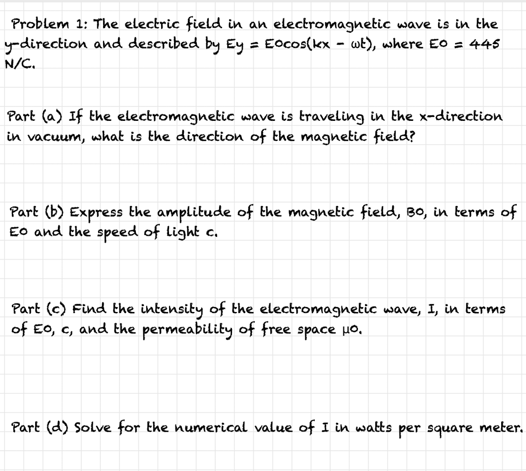 Solved Problem 1: The electric field in an electromagnetic | Chegg.com