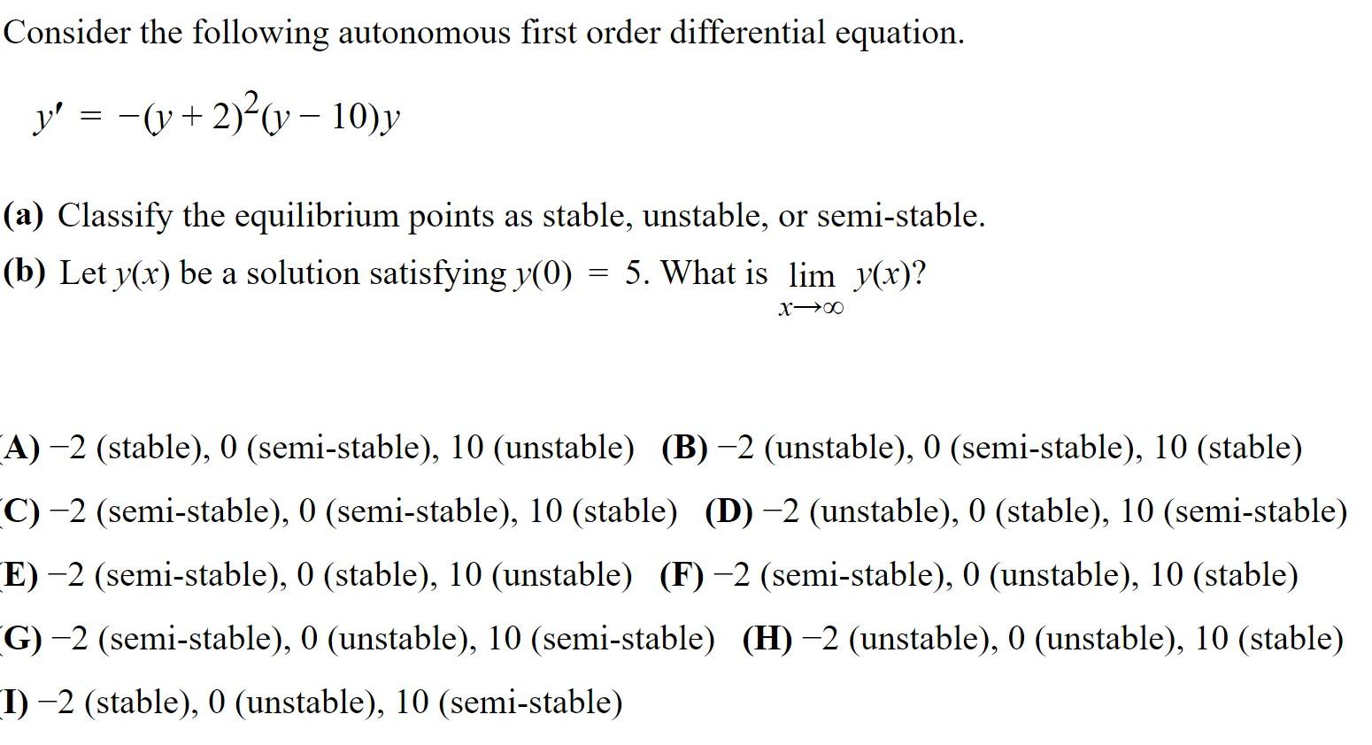 Solved Consider the following autonomous first order | Chegg.com