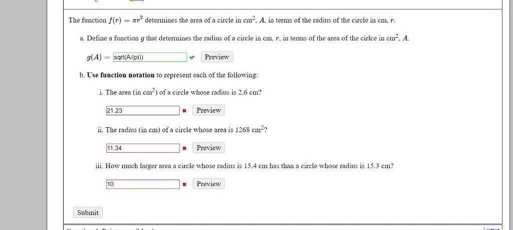Solved The function f(r) πr2 determines the area of a circle | Chegg.com