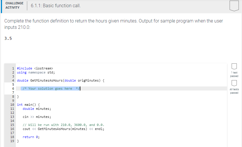 Solved CHALLENGE 6 1 1 Basic Function Call ACTIVITY Chegg