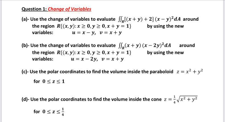 Solved (a)- Use the change of variables to evaluate | Chegg.com