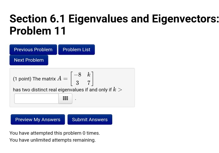 Solved Section 6.1 Eigenvalues and Eigenvectors: Problem 11 | Chegg.com