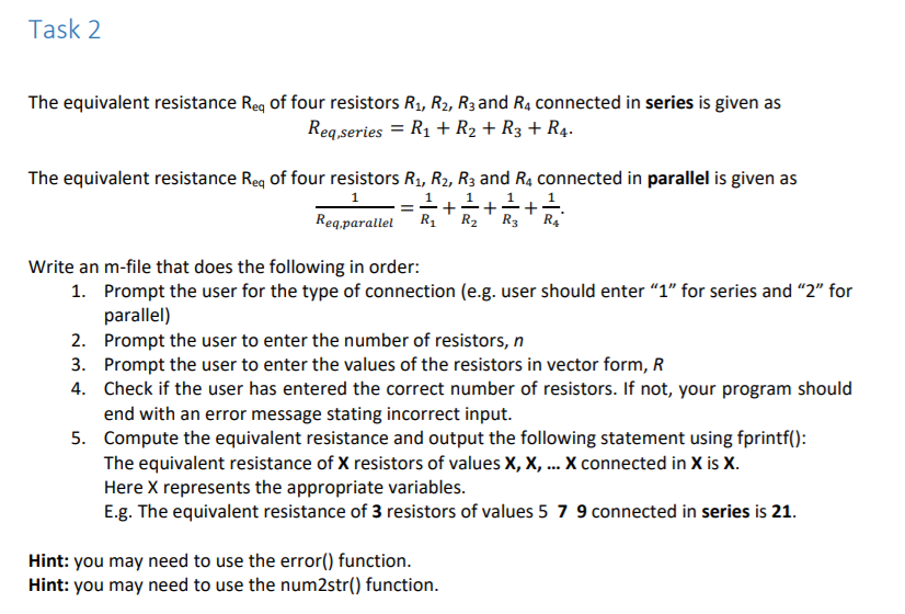 Solved Task 2 The equivalent resistance Reg of four | Chegg.com