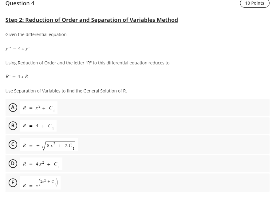 Solved Step 2: Reduction of Order and Separation of | Chegg.com