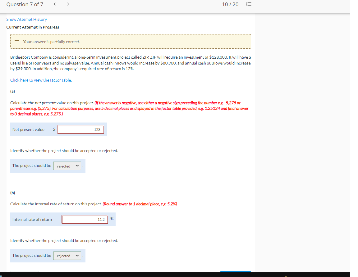Solved Question 7 of 7 10/20 Show Attempt History | Chegg.com