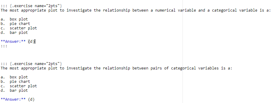 Solved ::: {.exercise name="2pts"} The most appropriate plot | Chegg.com