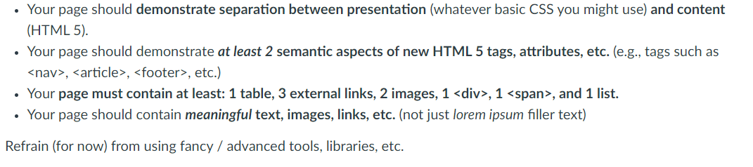 Solved Goal Basic home page using HTML5 and minimal CSS (no | Chegg.com