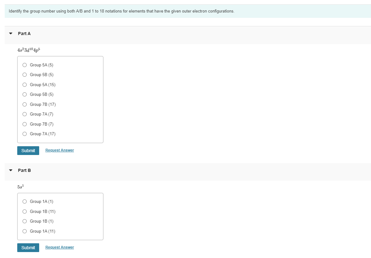 Identify the group number using both A/B and 1 to 18 | Chegg.com
